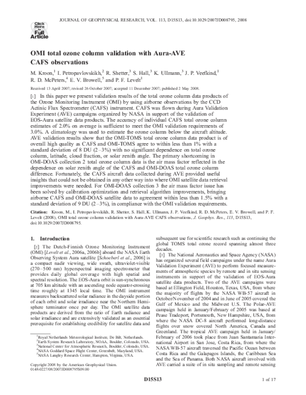 (PDF) OMI total ozone column validation with Aura-AVE CAFS observations