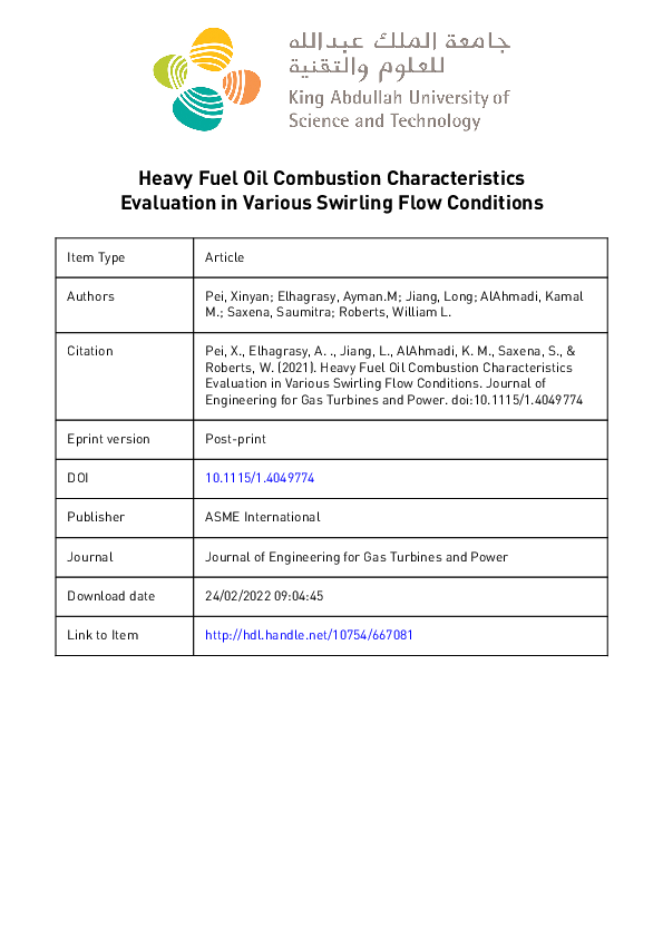 (PDF) Heavy Fuel Oil Combustion Characteristics Evaluation in Various ...
