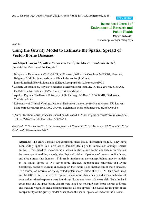 Pdf Using The Gravity Model To Estimate The Spatial Spread Of Vector