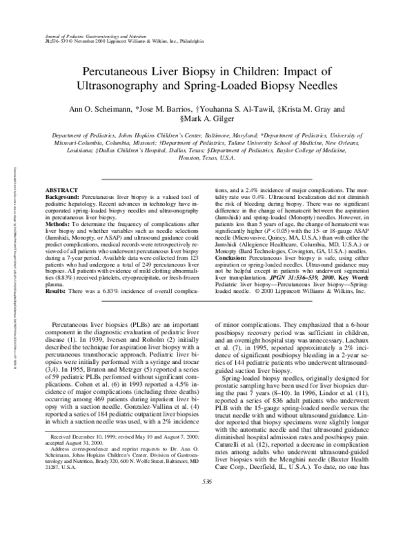 (PDF) Percutaneous Liver Biopsy in Children: Impact of Ultrasonography ...