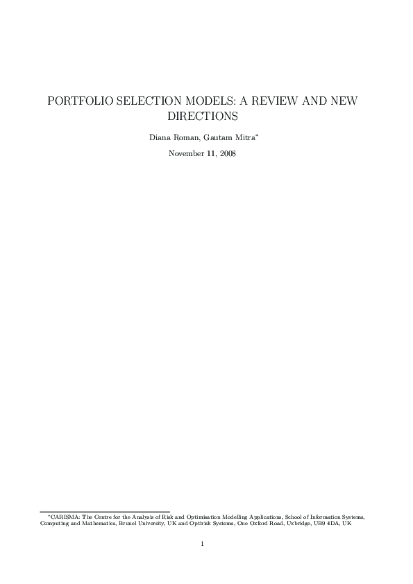 Pdf Portfolio Selection Models A Review And New Directions