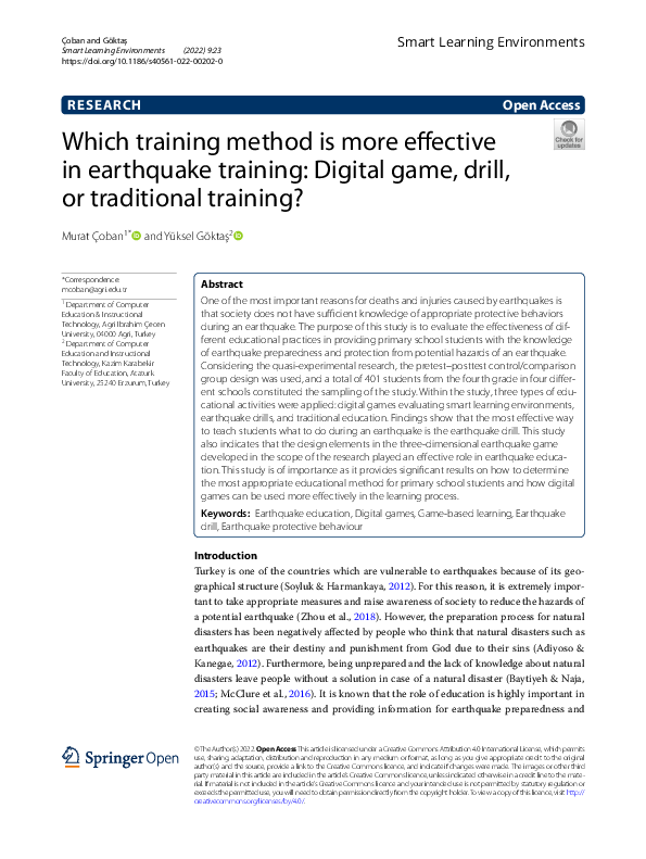 (PDF) Which training method is more effective in earthquake training ...