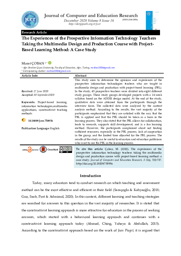 (PDF) The Experiences of the Prospective Information Technology Teachers Taking the Multimedia ...