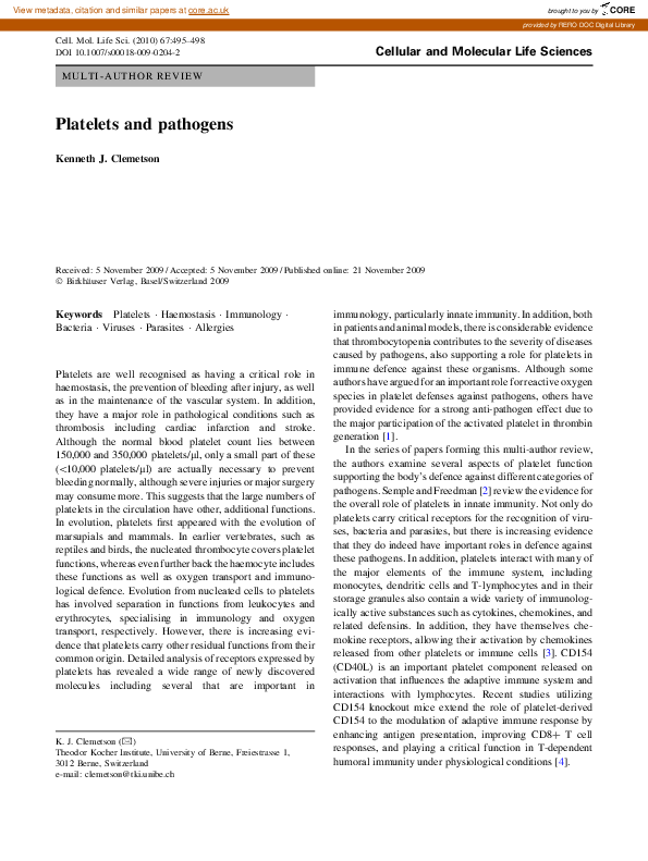 (PDF) Platelets and pathogens