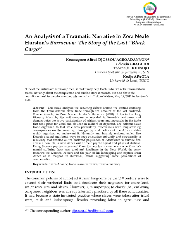 (PDF) An Analysis of a Traumatic Narrative in Zora Neale Hurston's ...