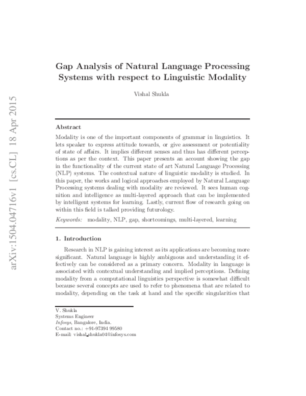 (PDF) Gap Analysis of Natural Language Processing Systems with respect to Linguistic Modality