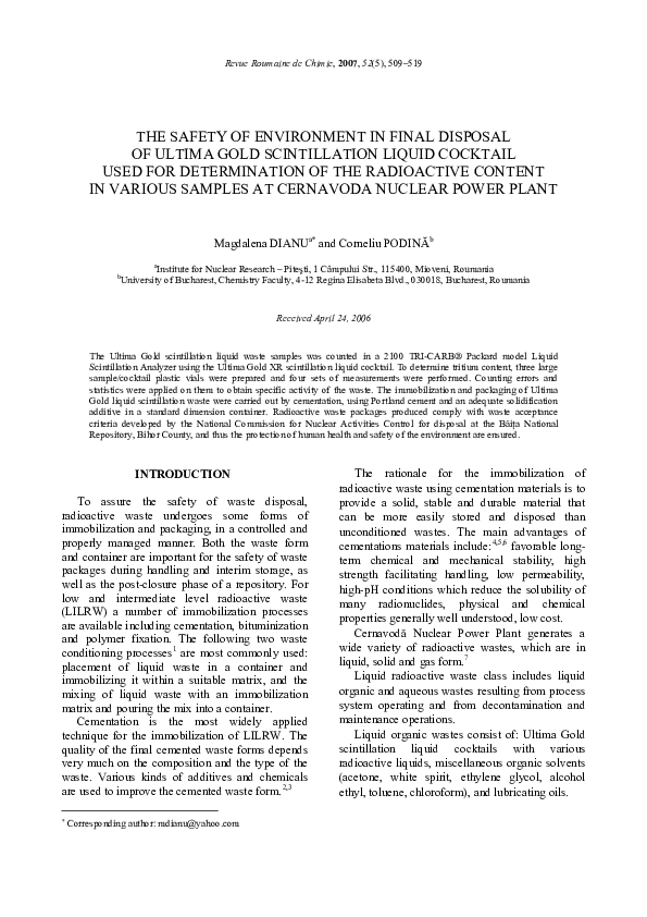 (PDF) The safety of environment in final disposal of Ultima Gold ...
