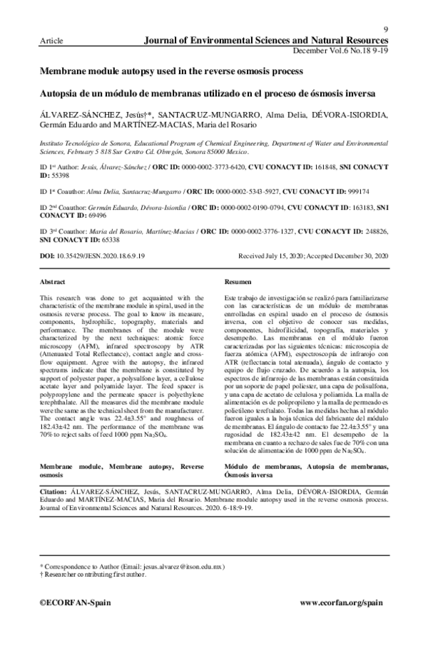 (PDF) Membrane module autopsy used in the reverse osmosis process