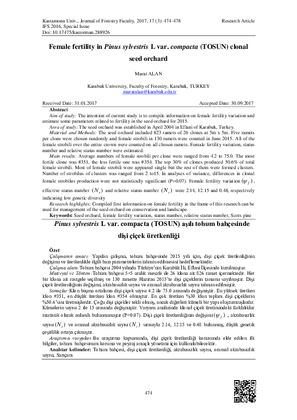 (PDF) Female Fertility in Pinus sylvestris L var. compacta (TOSUN ...