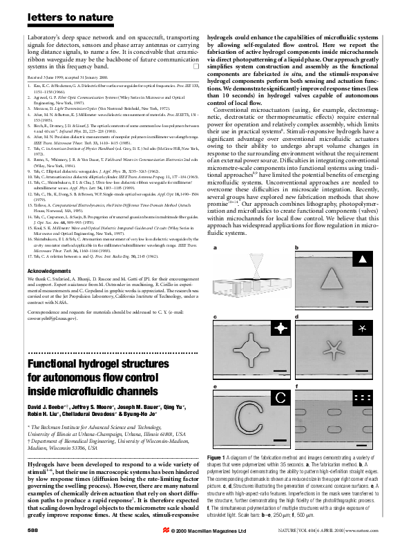 (PDF) Functional hydrogel structures for autonomous flow control inside ...