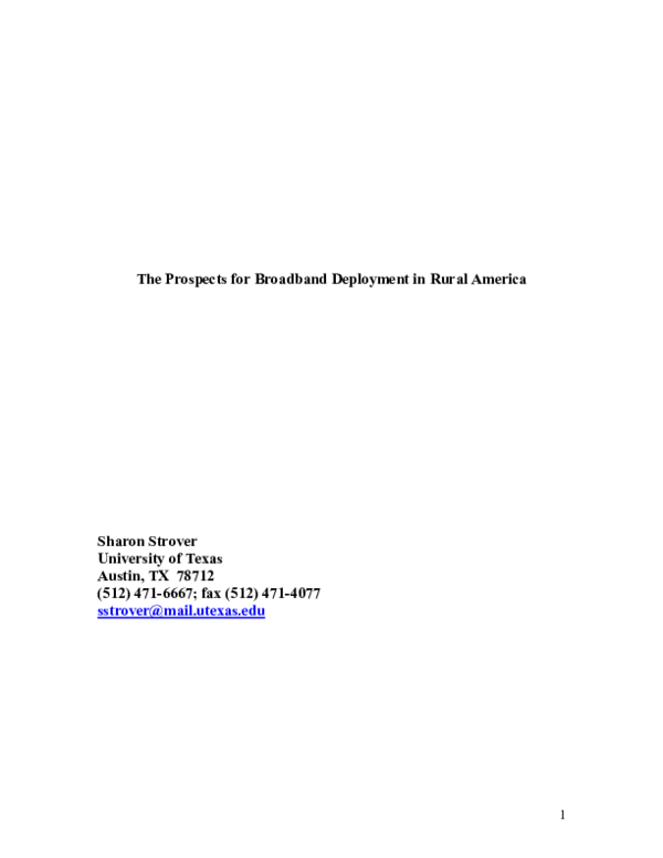 (PDF) The prospects for broadband deployment in rural America | Sharon ...