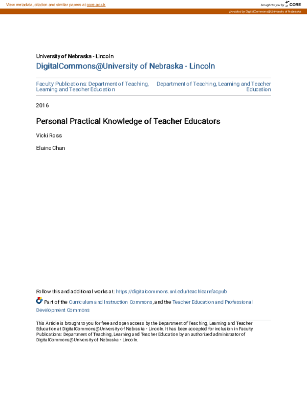 (PDF) Personal Practical Knowledge of Teacher Educators