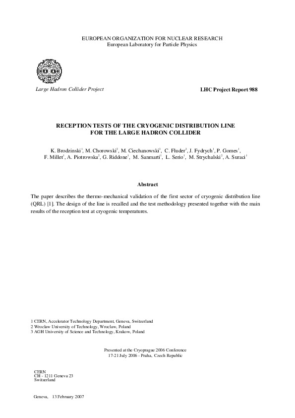 (PDF) Reception Tests of the Cryogenic Distribution line for the Large ...