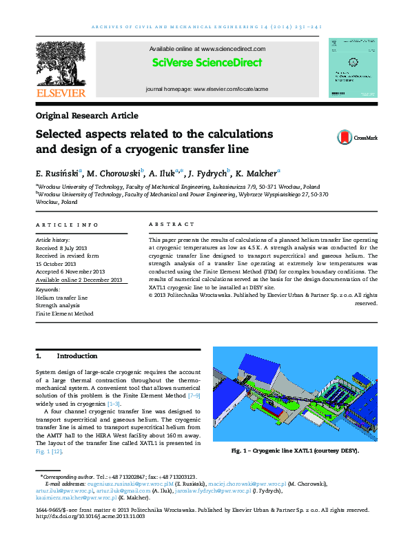 (PDF) Selected aspects related to the calculations and design of a cryogenic transfer line