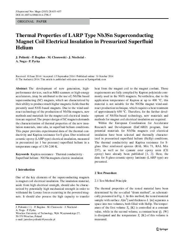(PDF) Thermal Properties of LARP Type Nb3Sn Superconducting Magnet Coil ...