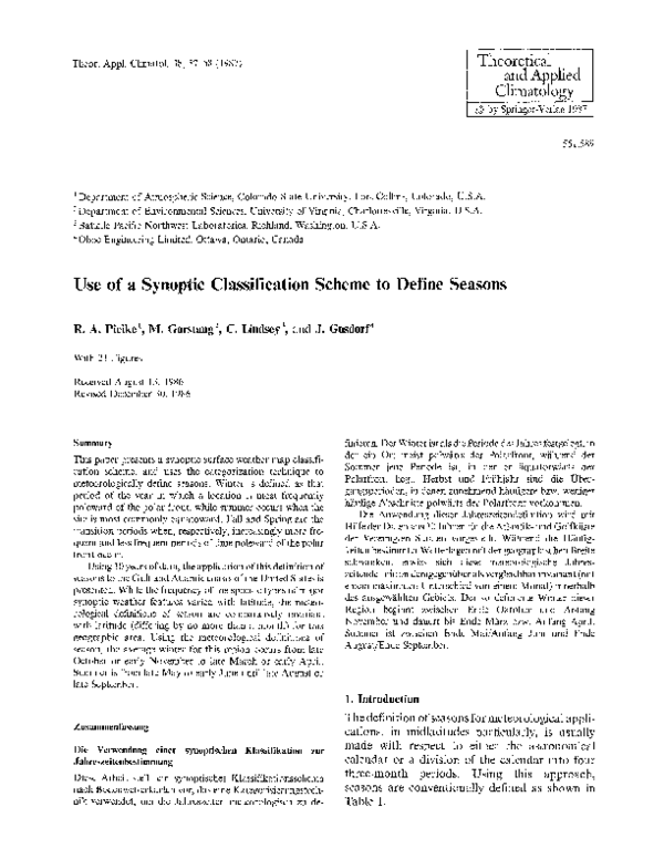 (PDF) Use of a synoptic classification scheme to define seasons