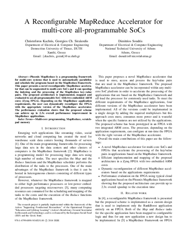 (PDF) A Reconfigurable MapReduce accelerator for multi-core all-programmable SoCs