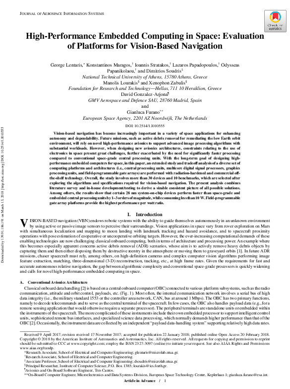 Pdf High Performance Embedded Computing In Space Evaluation Of Platforms For Vision Based