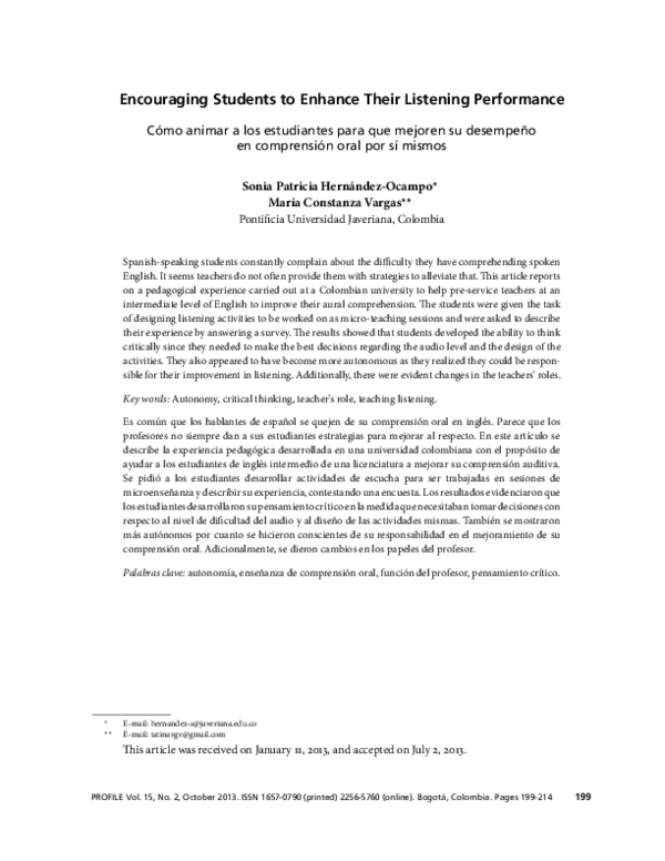 (PDF) Encouraging Students to Enhance Their Listening Performance