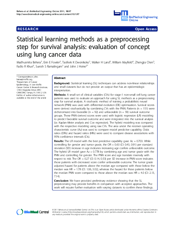 (PDF) Statistical learning methods as a preprocessing step for survival analysis: evaluation of ...