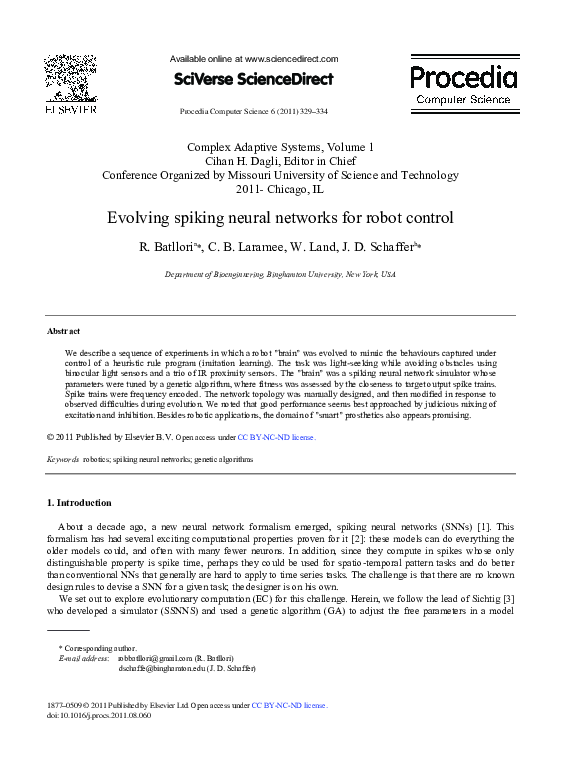 (PDF) Evolving spiking neural networks for robot control (PDF) Evolving spiking neural networks for robot control