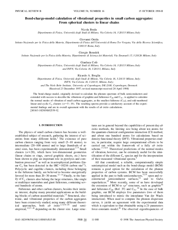 (PDF) Bond-charge-model calculation of vibrational properties in small ...