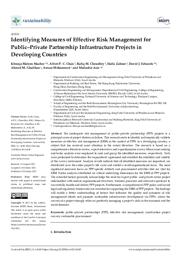 (PDF) Identifying measures of effective risk management for public–private partnership ...