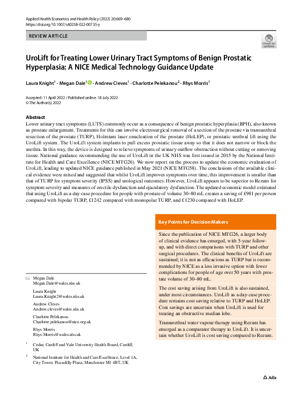 (PDF) UroLift for Treating Lower Urinary Tract Symptoms of Benign ...