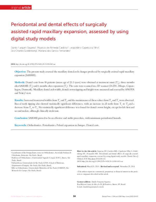 (PDF) Periodontal and dental effects of surgically assisted rapid maxillary expansion, assessed ...
