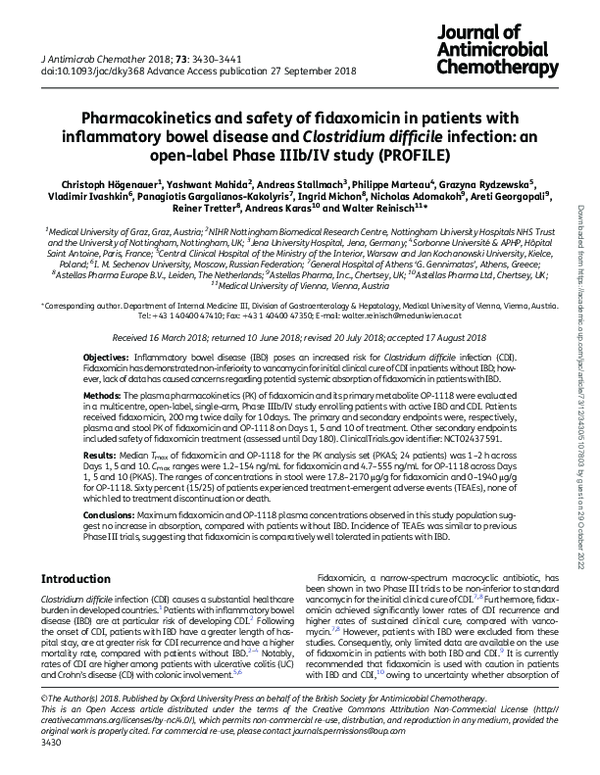 (PDF) Pharmacokinetics and safety of fidaxomicin in patients with ...