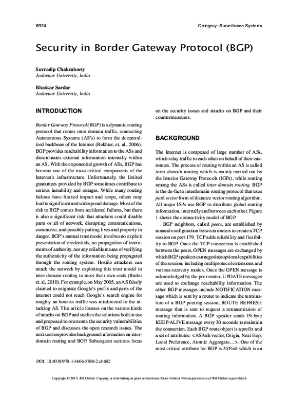 (PDF) Security in Border Gateway Protocol (BGP)