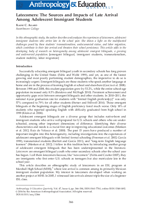 (PDF) Latecomers: The Sources and Impacts of Late Arrival Among ...