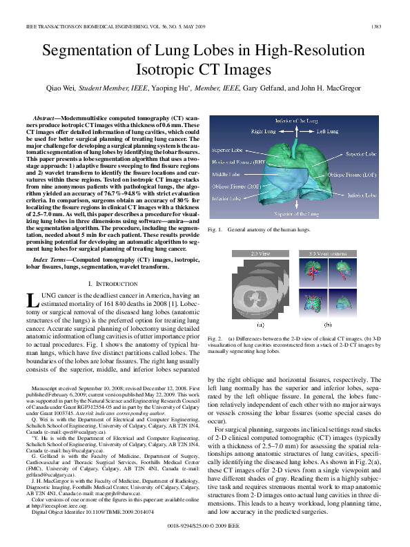 (PDF) Segmentation of Lung Lobes in High-Resolution Isotropic CT Images