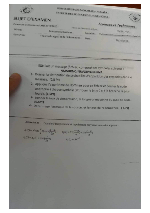 (PDF) Sujets des concours dacces au doctorat en Telecommunications