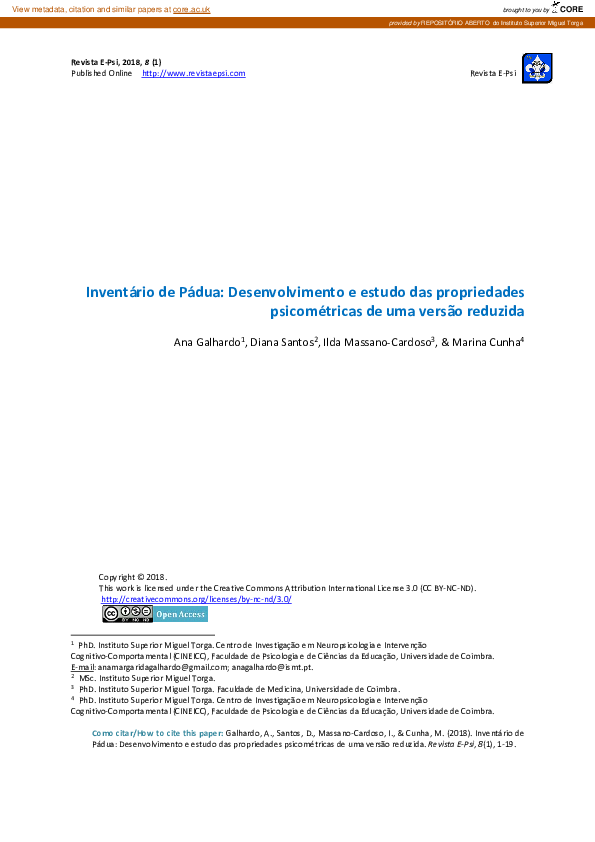 (PDF) Inventário de Pádua: Desenvolvimento e estudo das propriedades ...