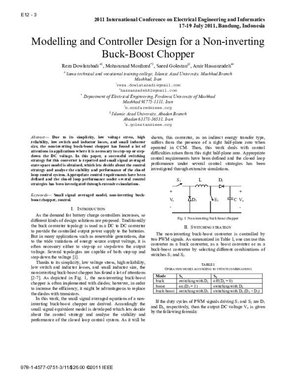 Pdf Modelling And Controller Design For A Non Inverting Buck Boost