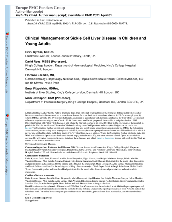 (PDF) Clinical management of sickle cell liver disease in children and ...