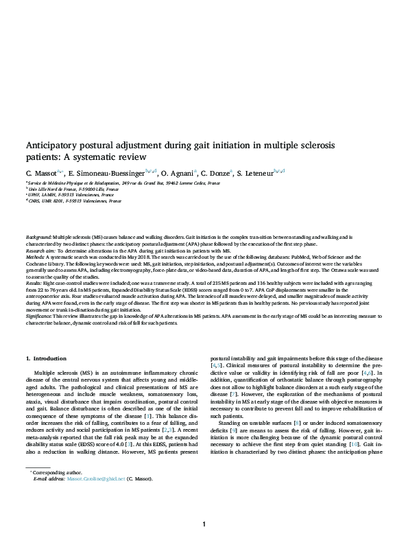 (PDF) Anticipatory postural adjustment during gait initiation in ...