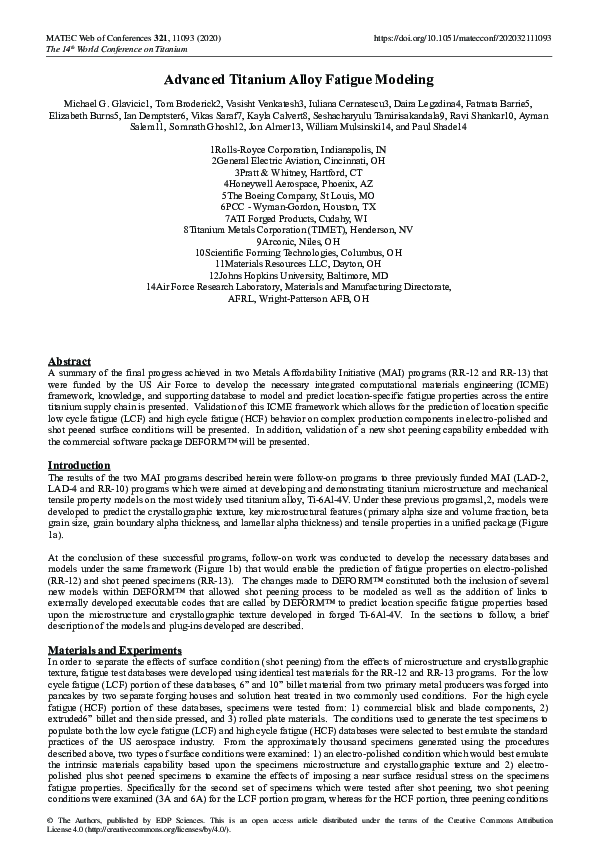 (PDF) Advanced Titanium Alloy Fatigue Modeling