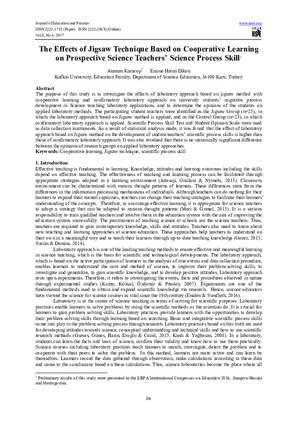 (PDF) The Effects of Jigsaw Technique Based on Cooperative Learning on Prospective Science ...