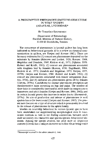 (PDF) A Presumptive Pheromone-Emitting Structure in Wolf Spiders ...