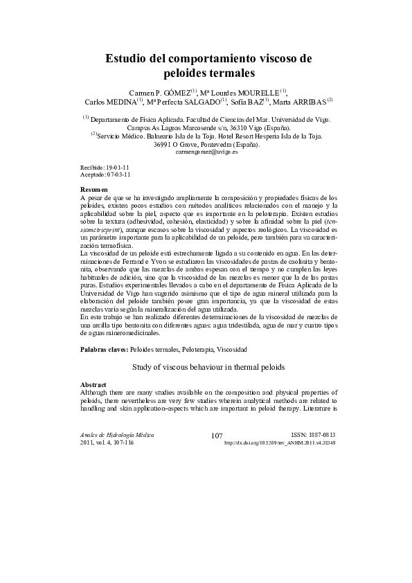(PDF) Estudio del comportamiento viscoso de peloides termales