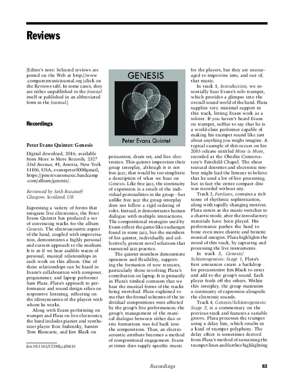(PDF) Peter Evans Quintet: Genesis