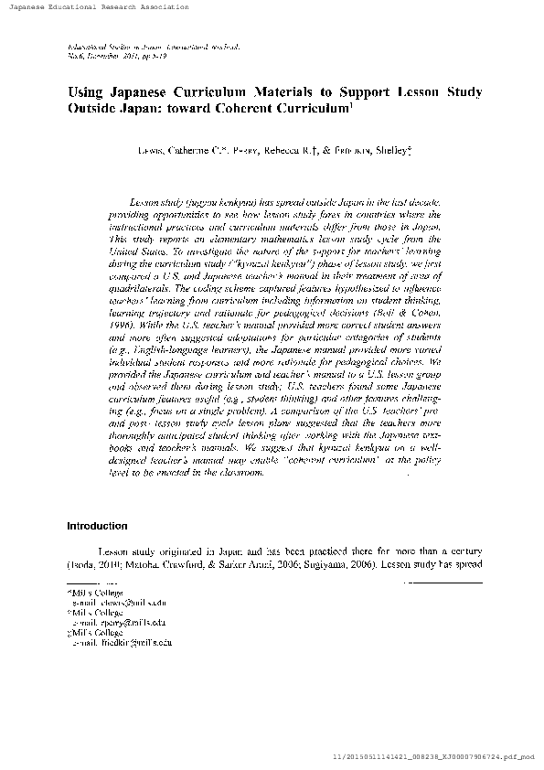 (PDF) Using Japanese Curriculum Materials to Support Lesson Study ...