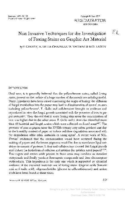 (PDF) Non Invasive Techniques for the Investigation of Foxing Stains on ...