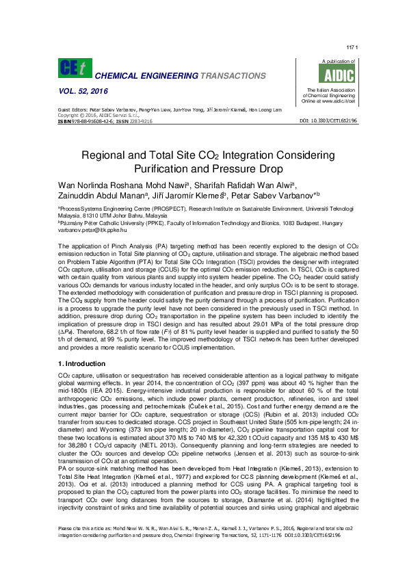 (PDF) Regional and total site CO2 integration considering purification ...