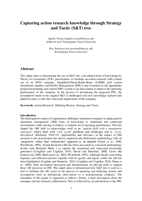 (PDF) Capturing action research knowledge through Strategy and Tactic ...