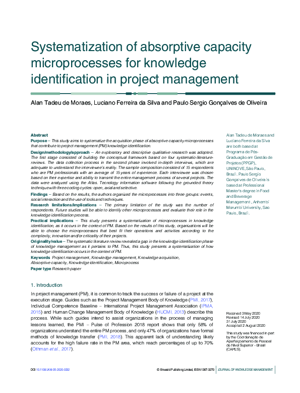 (PDF) Systematization of absorptive capacity microprocesses for knowledge identification in ...