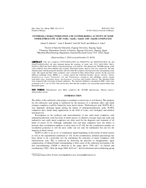 (PDF) Synthesis, characterization and antimicrobial activity of some ...