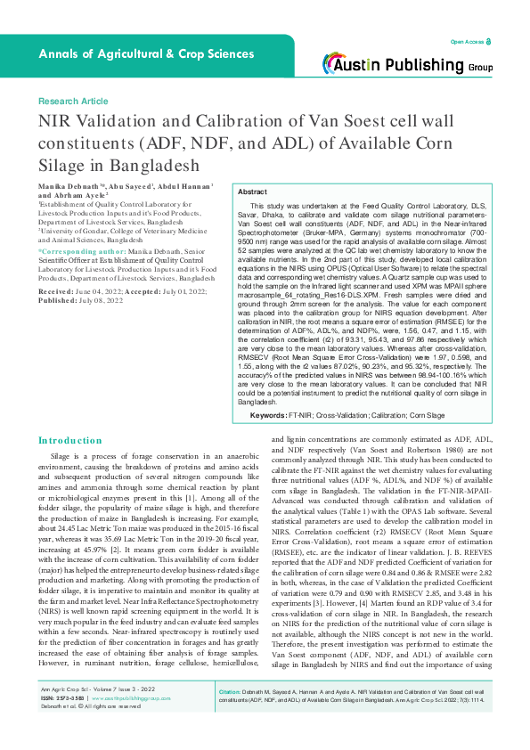 (PDF) NIR Validation and Calibration of Van Soest cell wall ...